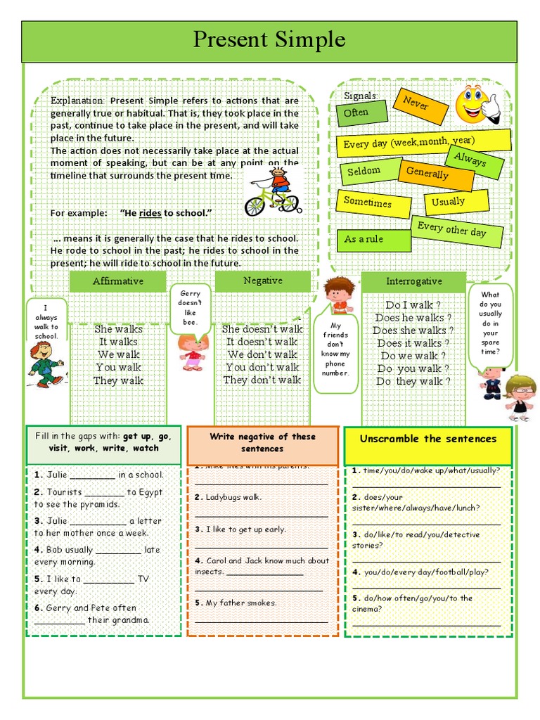 Present Simple: Means It Is Generally The Case That He Rides To School ...