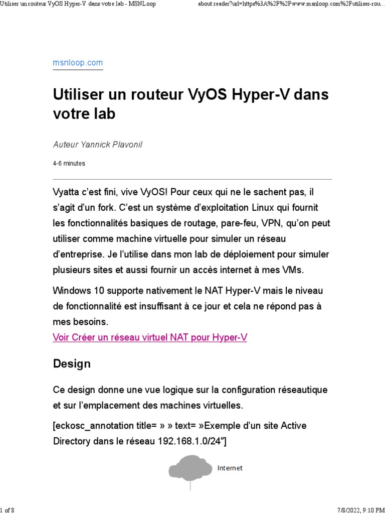 Utiliser Un Routeur VyOS Hyper-V Dans Votre Lab - MSNLoop | PDF | Hyper-V | Informatique