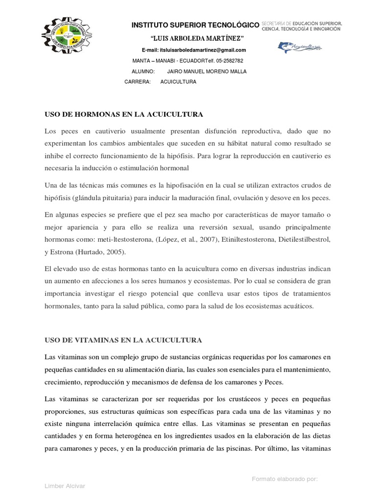 Tarea 6 Uso de Hormonas y Vitaminas en La Acuicultura | PDF ...