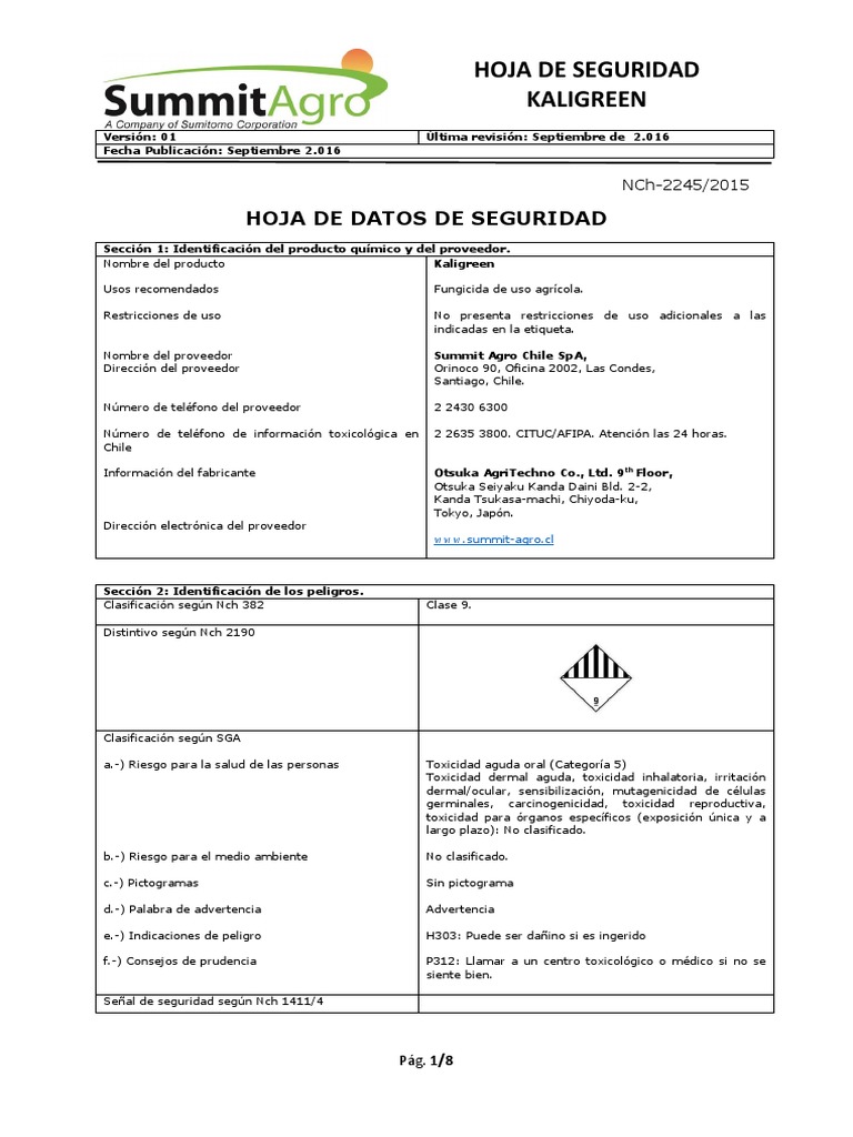 Hoja de Seguridad Kaligreen | PDF | Agua | Dióxido de carbono