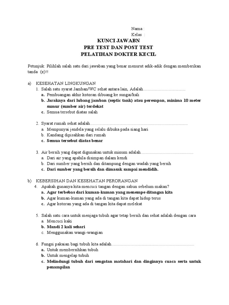 Pre Test Dan Post Test Dokter Kecil | PDF | Kesehatan Holistik