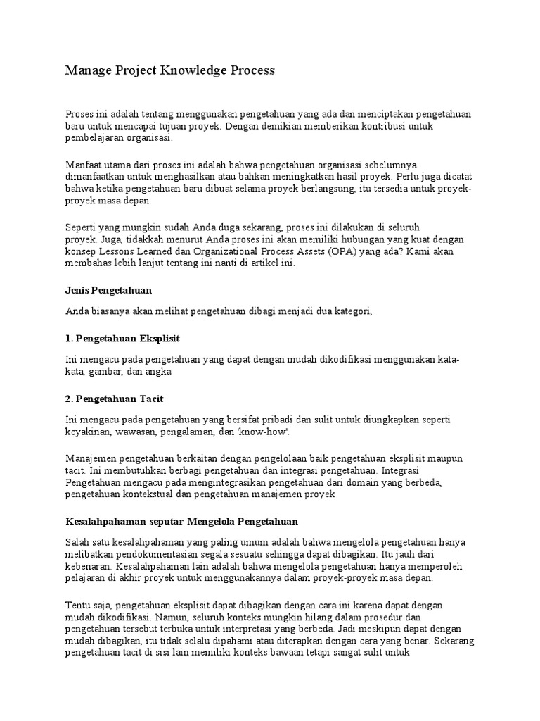 Manage Project Knowledge Process | PDF