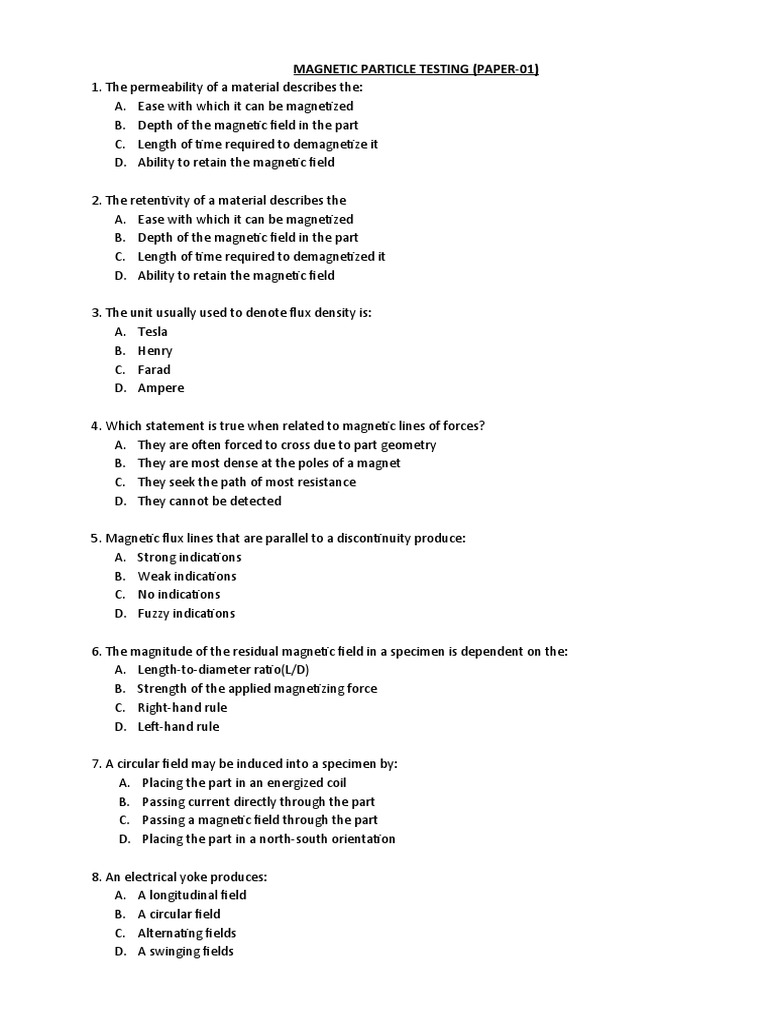 Magnetical Partical Test (Paper - 1 & 2) | PDF | Magnetic Field | Magnetism