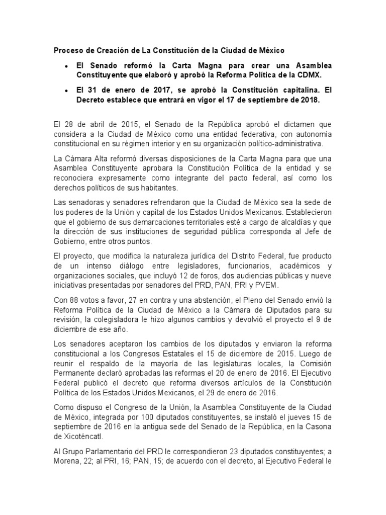 Proceso De Creación De La Constitución De La Ciudad De México Pdf