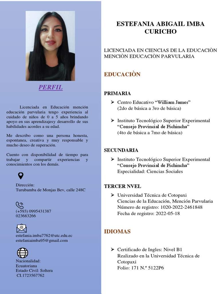 Curriculo Estefania Imba | PDF | Educación de la primera infancia | Teoría de la educación