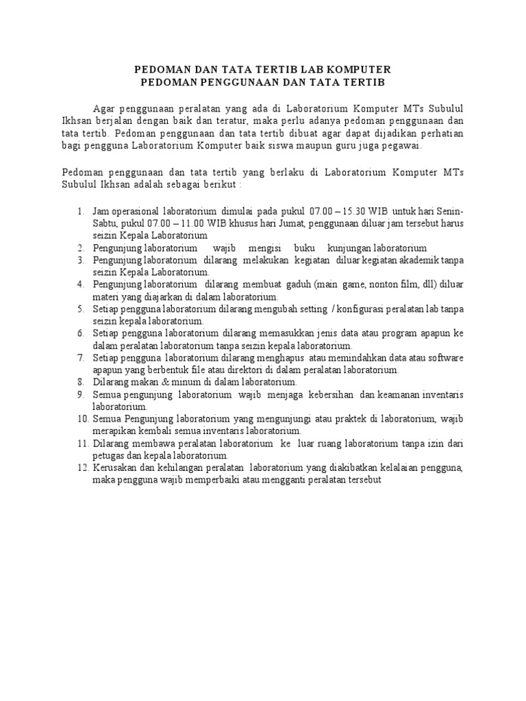 Tata Tertib Lab | PDF