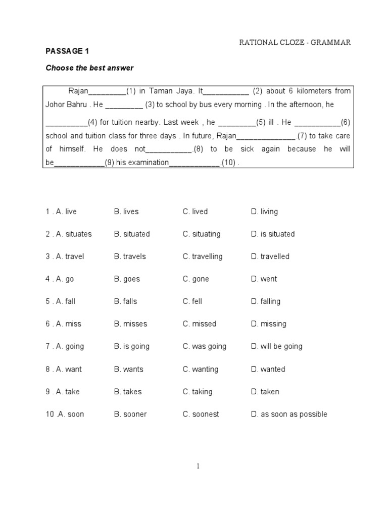 Grammar - Rationale Cloze | PDF | Test (Assessment)