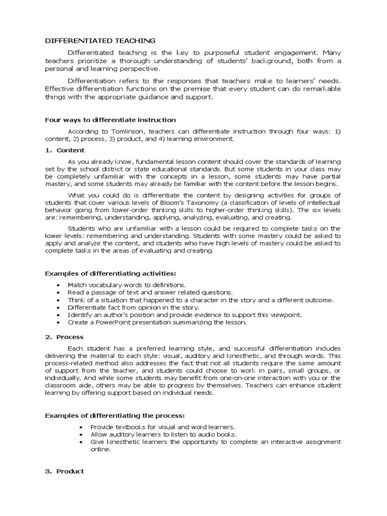 Differentiated Teaching: Four Ways To Differentiate Instruction | PDF ...