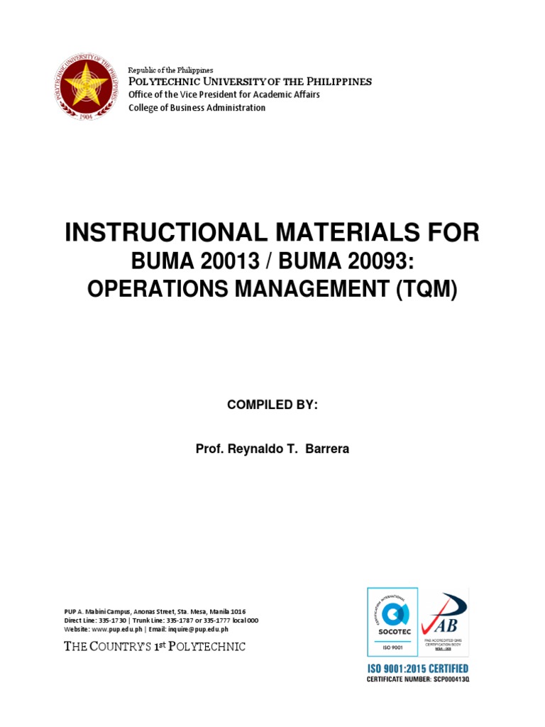 Buma 20013 Operations Management TQM Module | PDF | Strategic ...