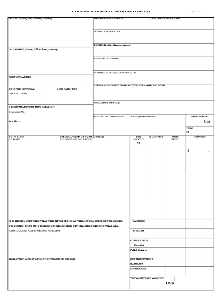 Caricom Invoice Example
