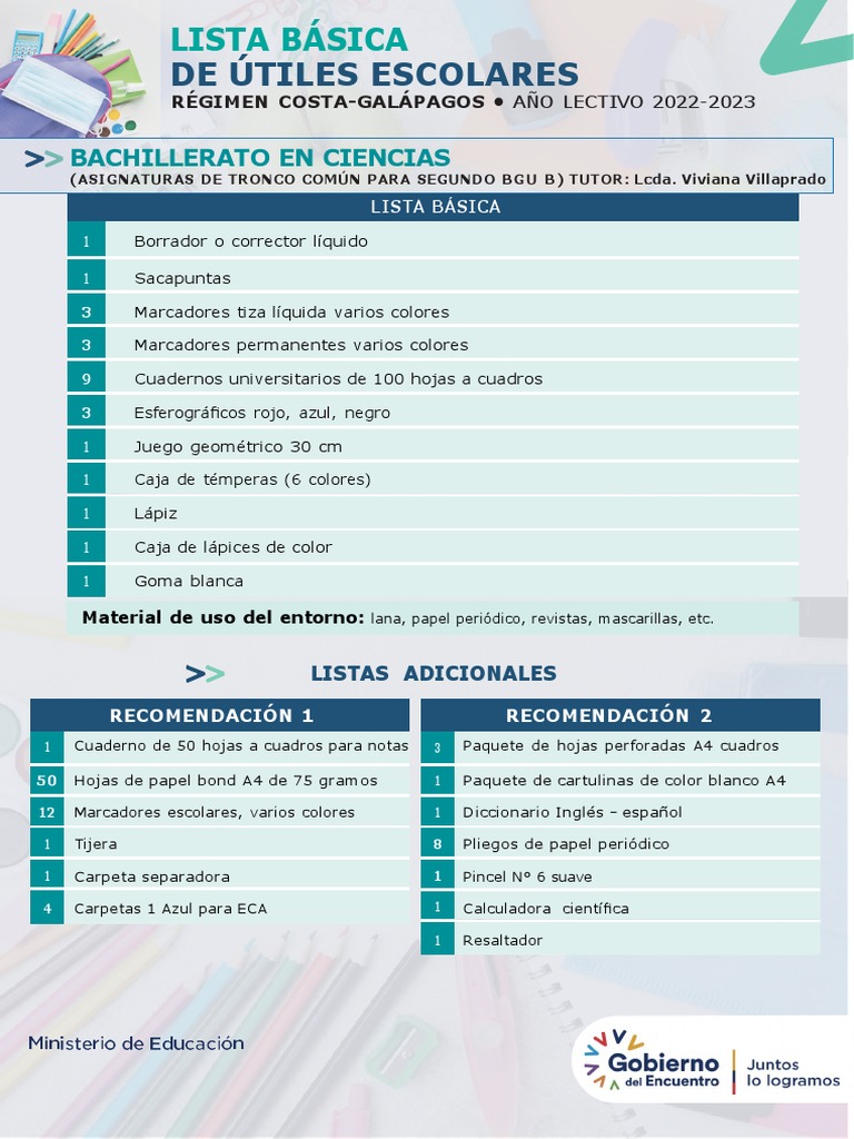 Lista Utiles Escolares 2022 2023 | PDF