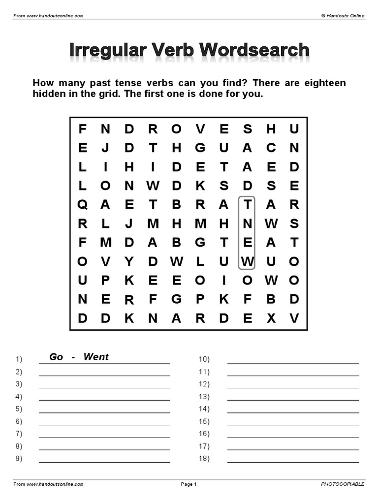 Verb Wordsearch | PDF | Word Search | Languages