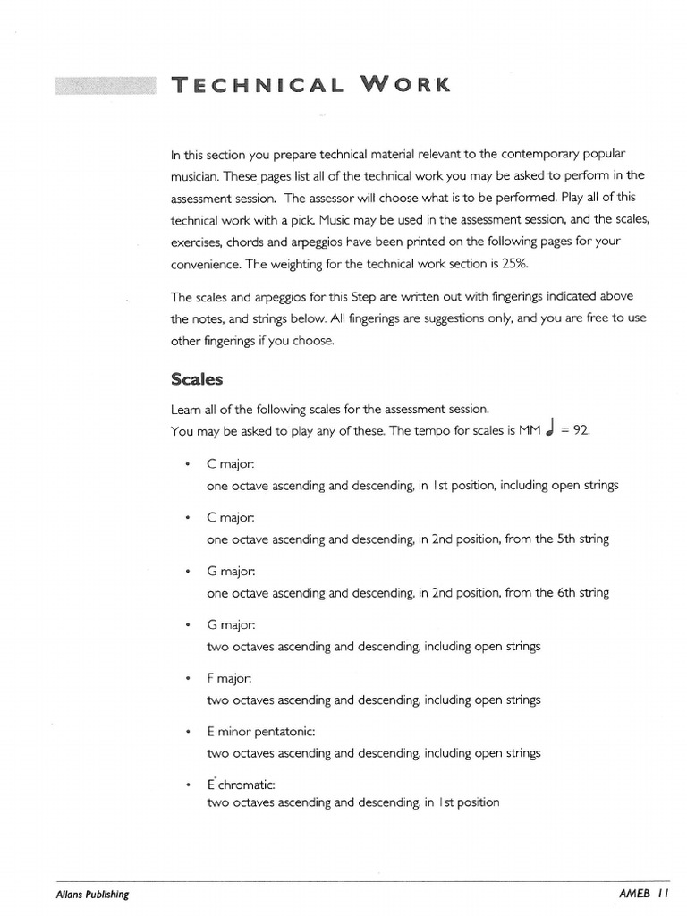 AMEB CPM Guitar Grade One - Technical Work | PDF
