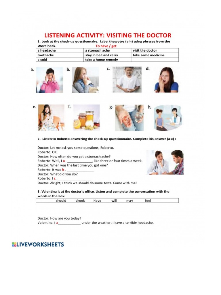 Listening Activity Visiting The Doctor Worksheet | PDF