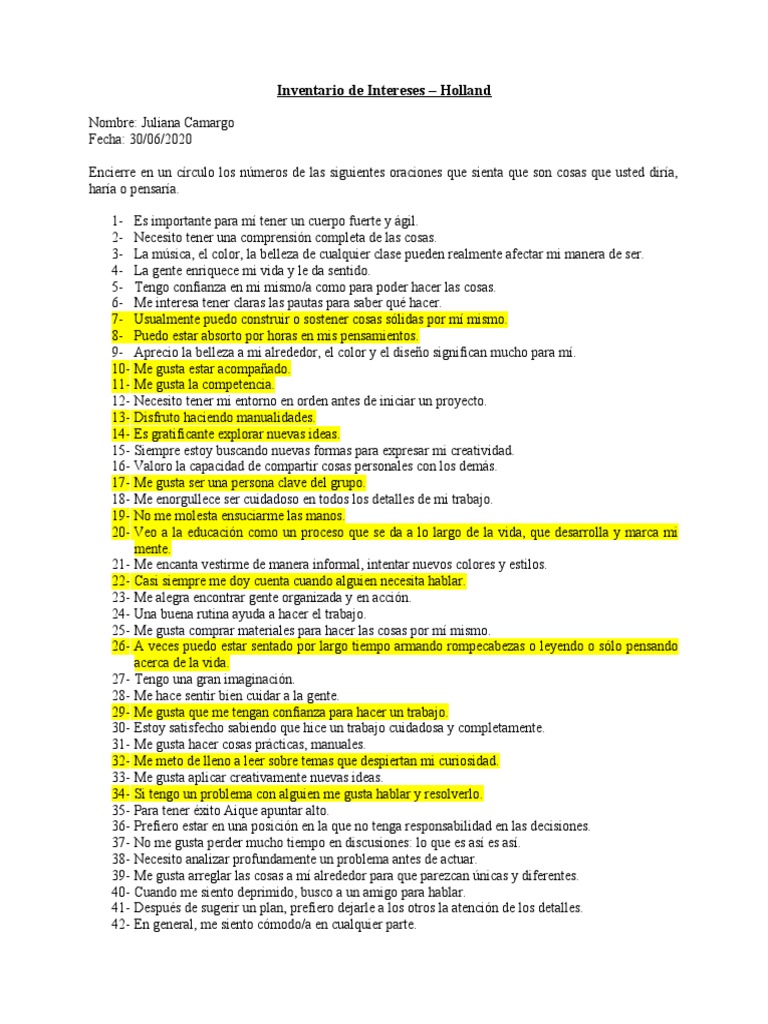 Test de Holland | PDF | Belleza | Creatividad