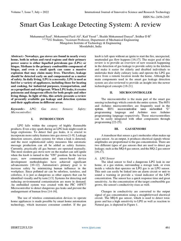 Smart Gas Leakage Detecting System A Review | PDF | Liquefied Petroleum Gas | Sensor
