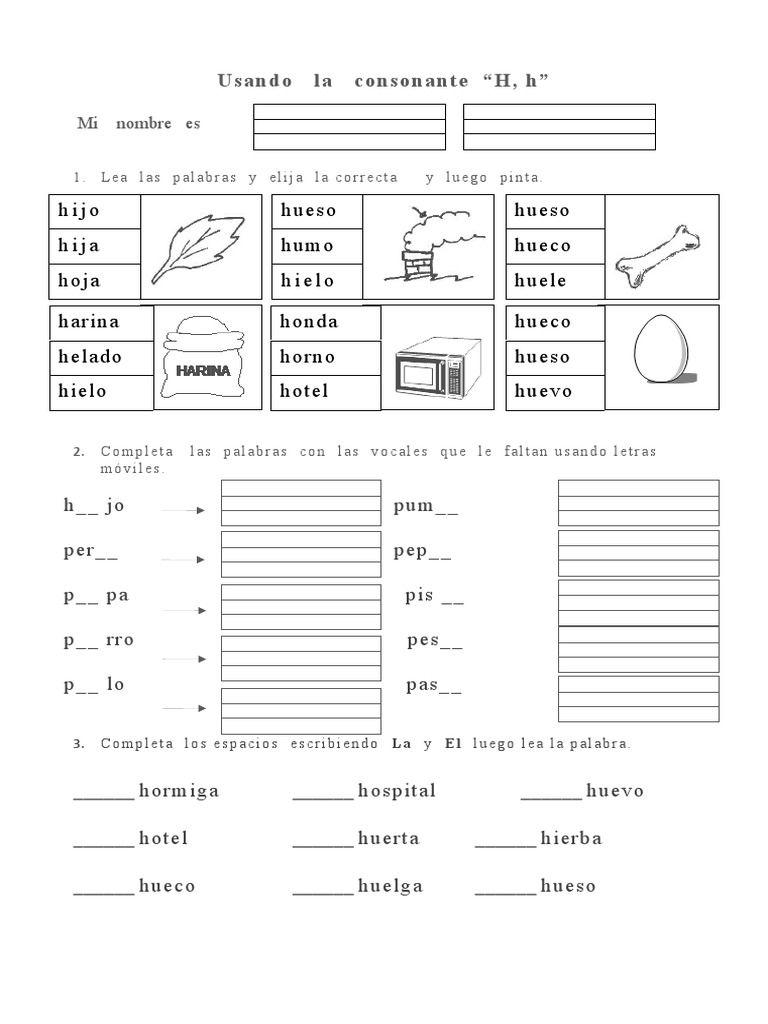 Actividades y Ejercicios con la Letra H | PDF