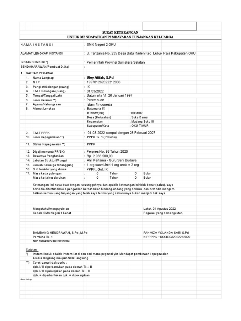 Blangko Kp4 (Data Kelurga Tertanggung) Fahmiza | PDF