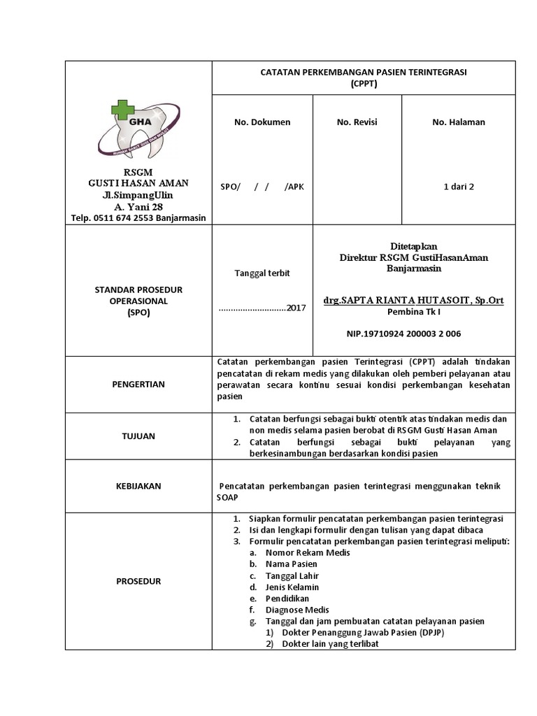 Catatan Pasien Terintegrasi RSGM | PDF