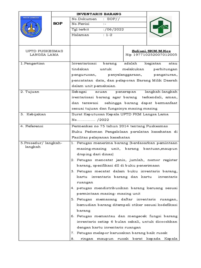 SOP Inventaris Barang | PDF