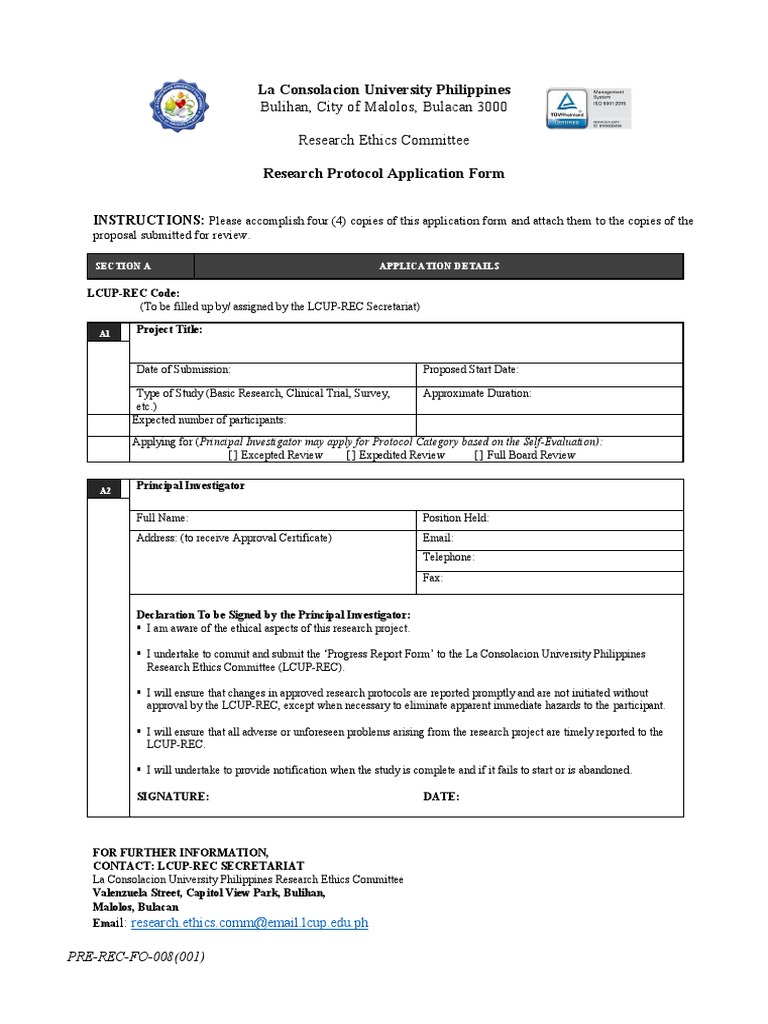 PRE-REC-FO-008 Research Protocol Application Form | PDF