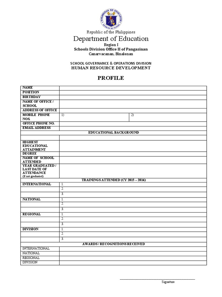 6 - 2020 Profile Sheet For Training Proponents & Resource Speakers | PDF