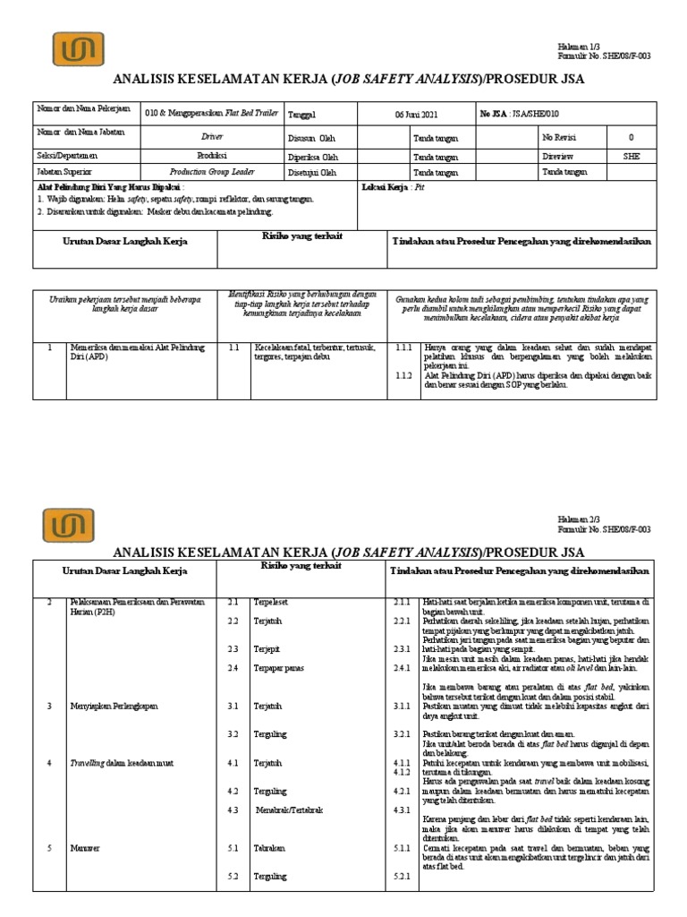 JSA Mengoperasikan Flat Bed Trailer | PDF