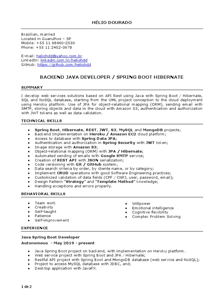 Backend Java Developer Pdf Spring Framework Java Programming 1682