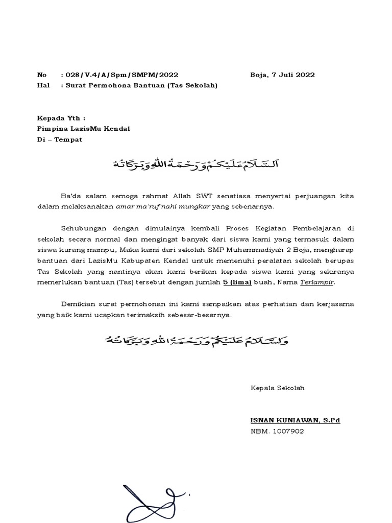 Surat Permohonan Tas - Lazismu | PDF