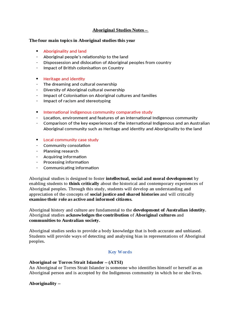 Aboriginal Studies: Key Topics & Concepts | PDF | Indigenous ...