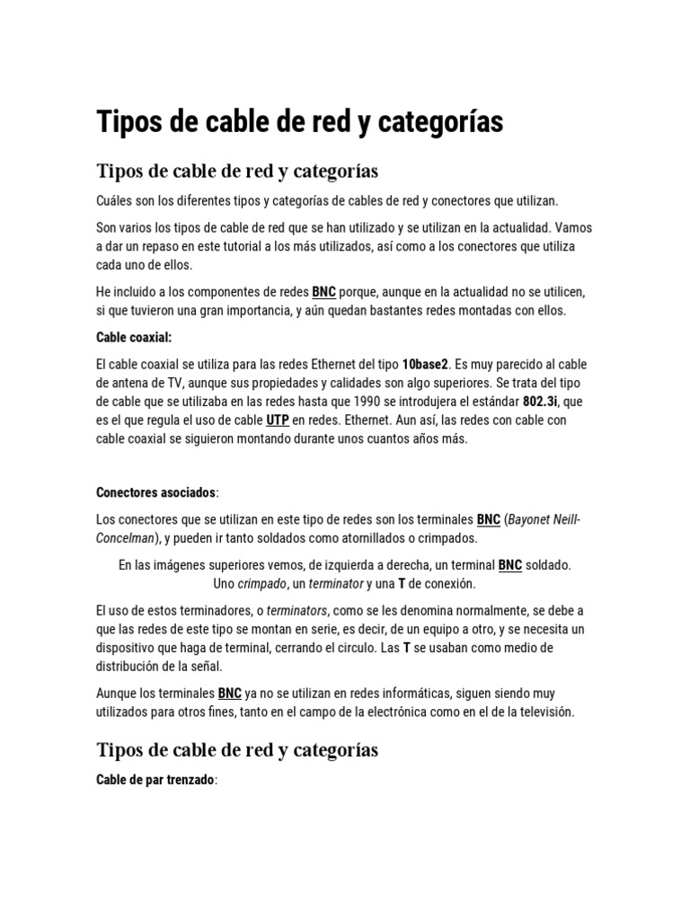 Tipos de cable de red y categorías | PDF | Red de computadoras ...