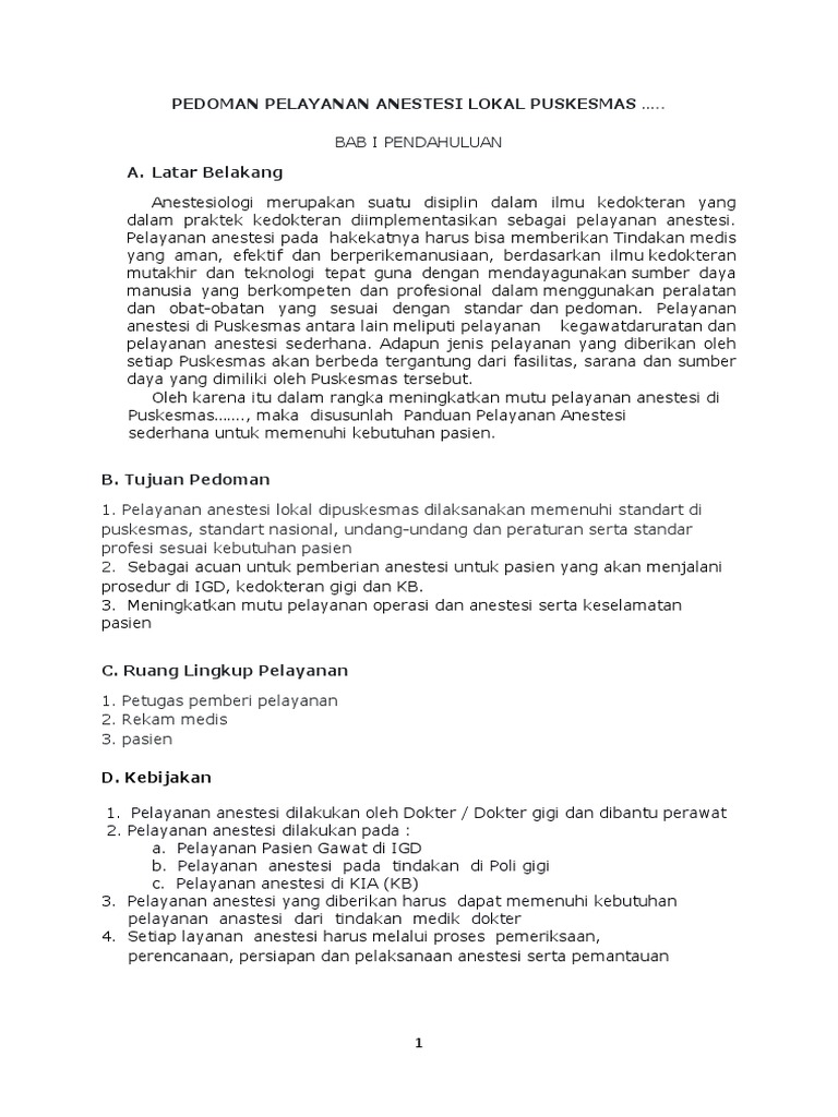 Pedoman Pelayanan Anestesi Lokal Puskesmas | PDF