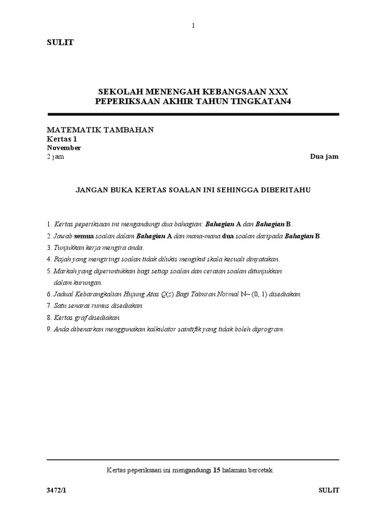 SET 1-FORM 4 (Kertas 1) KSSM | PDF