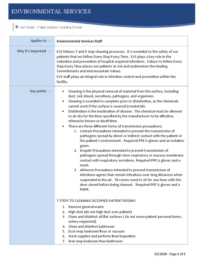 7 Step Isolation Cleaning Process | Download Free PDF | Shower | Sink