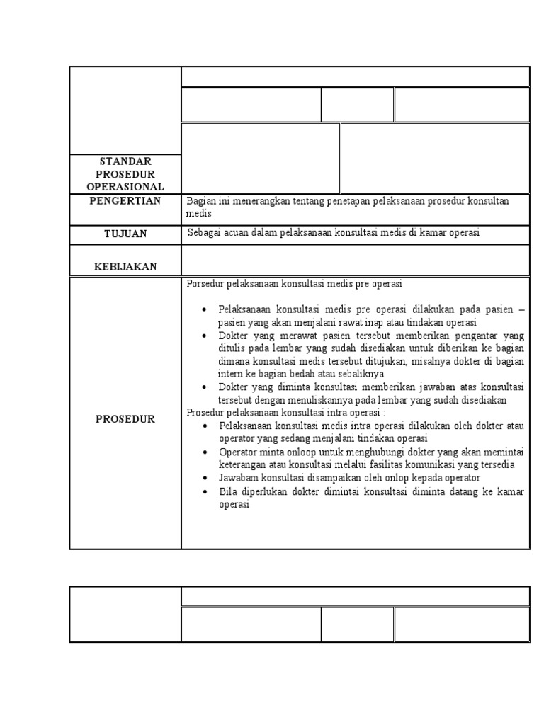 Sop 1000 Konsultasi Medis Di Kamar Operasi 3 Pdf