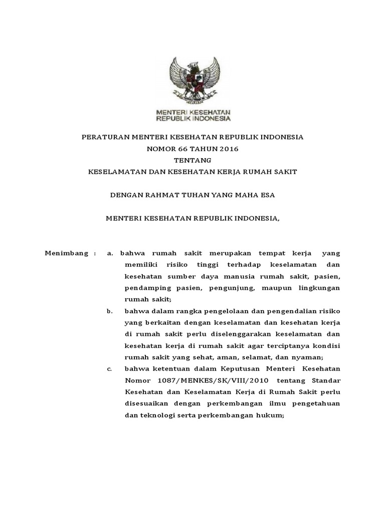 Permenkes Nomor 66 Tahun 2016 | PDF