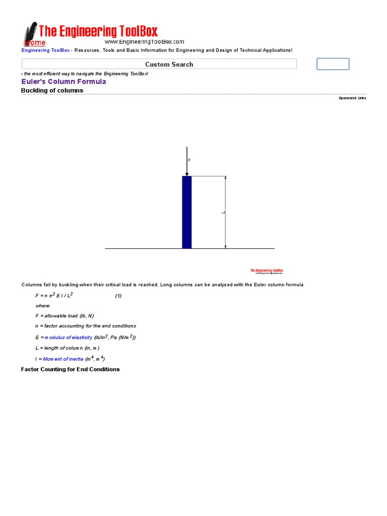 Buckling Force (Euler's Column Formula) | Download Free PDF | Buckling ...