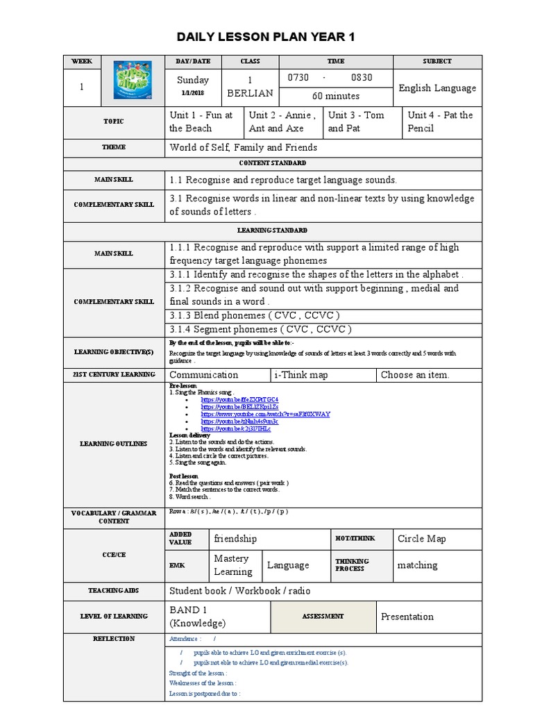 Daily Lesson Plan Year 1: ? V Saf3F0Xway | PDF | Phonics | Word
