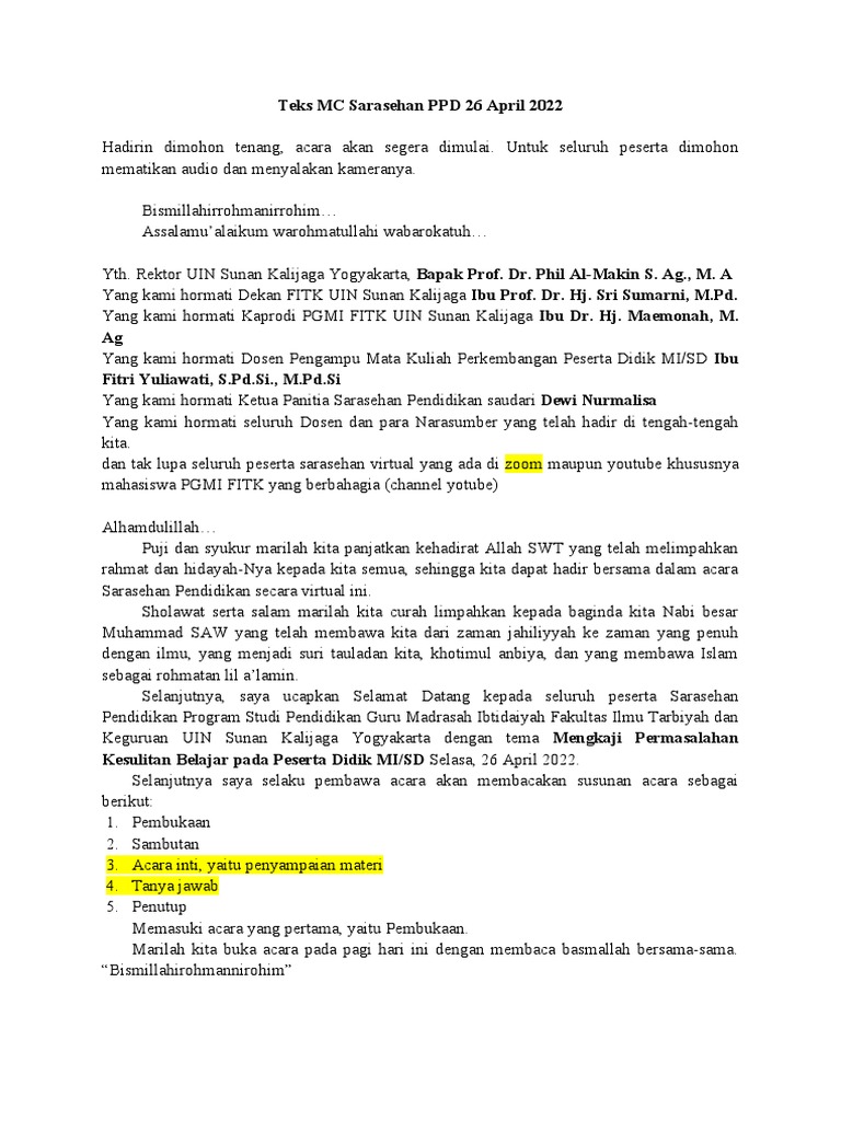 Teks MC Sarasehan PPD | PDF