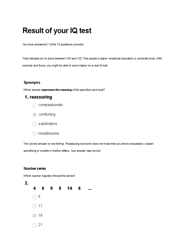 IQ Test Results and Improvement Tips | PDF | Intelligence Quotient ...