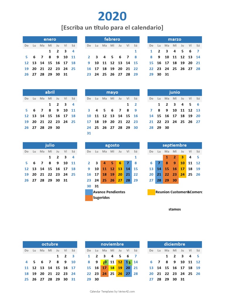Plantillas Calendario 2020 Vertex42 | PDF | Finanzas personales ...