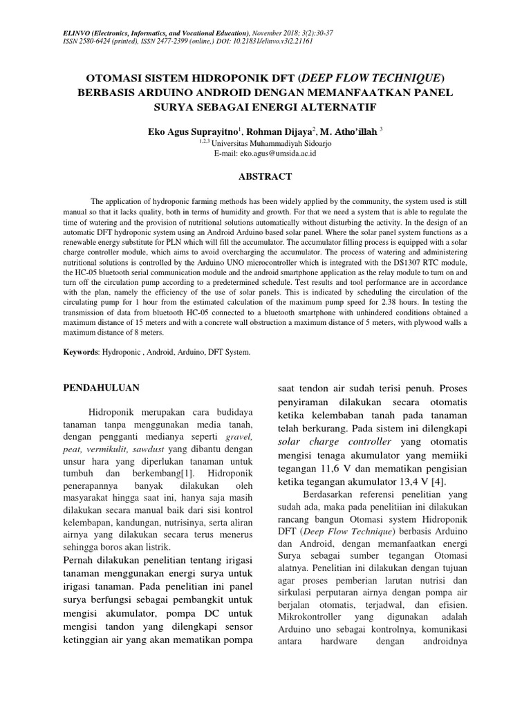 Otomasi Sistem Hidroponik DFT (Deep Flow Technique) Berbasis Arduino ...