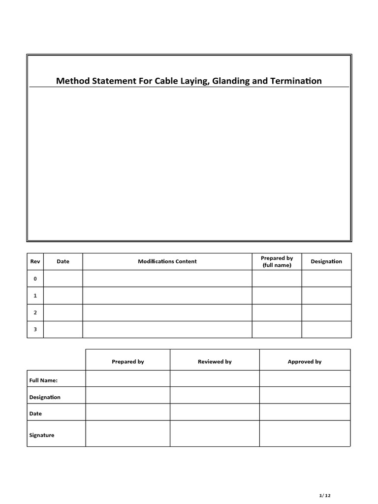 Method Statement For Cable Laying, Glanding and Termination | PDF ...