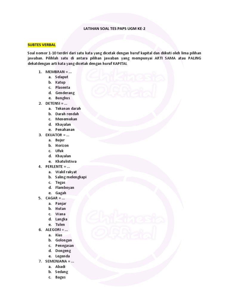 Latihan Soal PAPS UGM | PDF