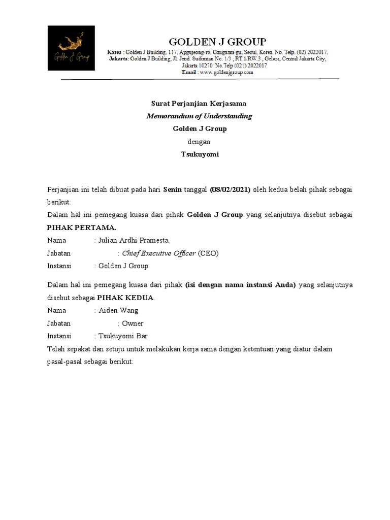 Sponsorship Mou Relation Party Pdf