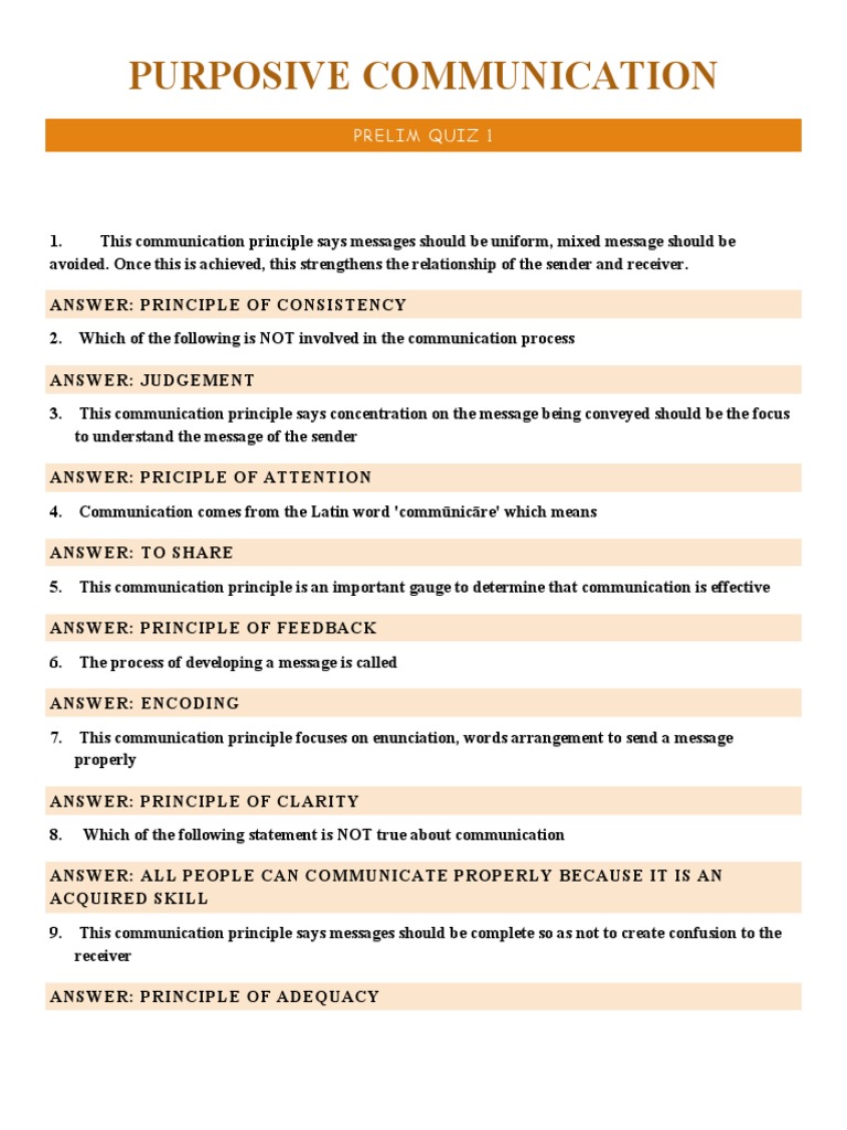 Purposive Communication: Prelim Quiz 1 | PDF | Communication | Persuasion