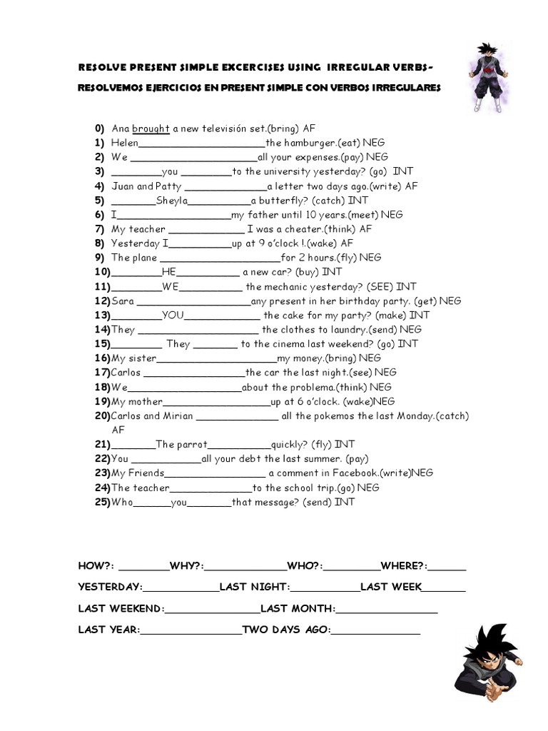 3ro Secu Ivp Uni 6 PRESENT SIMPLE EXCERCISES USING IRREGULAR VERBS | PDF