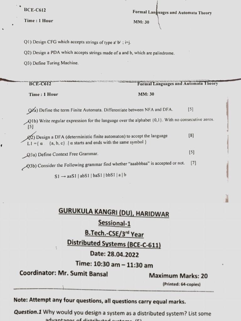 Sessional Exam Questions Paper | PDF Sessional Exam Questions Paper | PDF