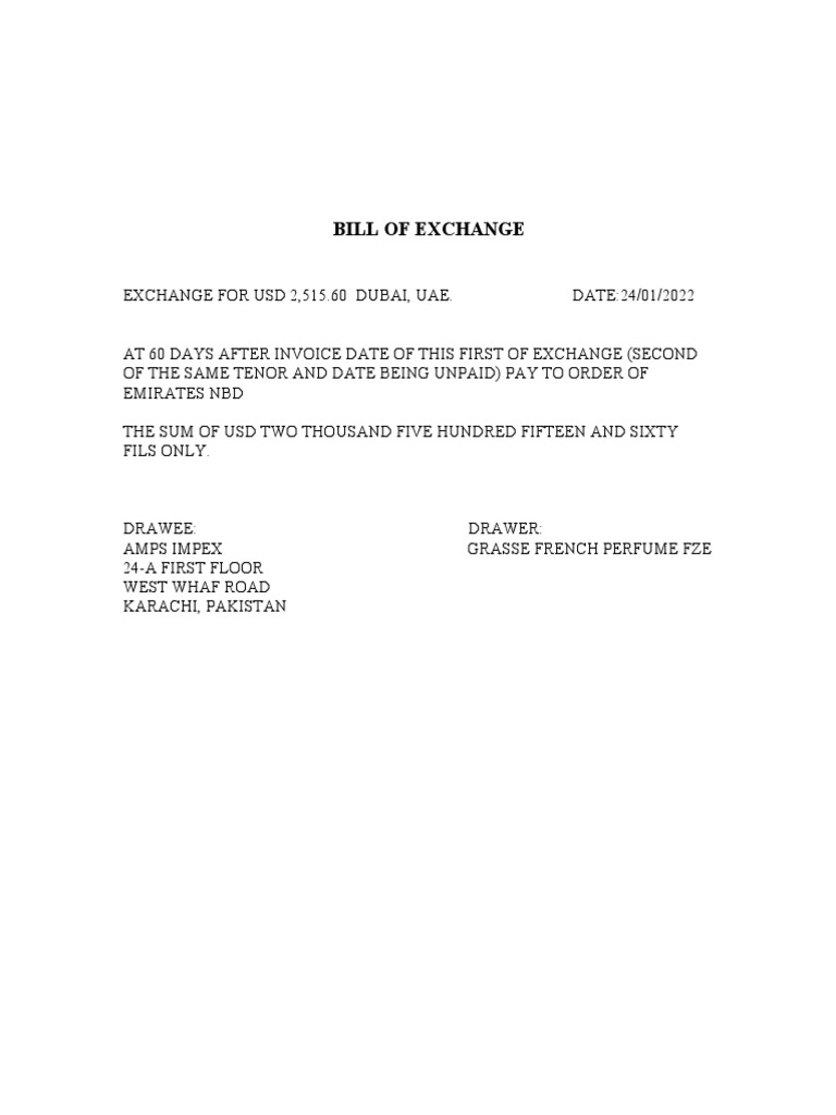 Bill of Exchange - For Export Documentary Remittance | PDF | Technology ...