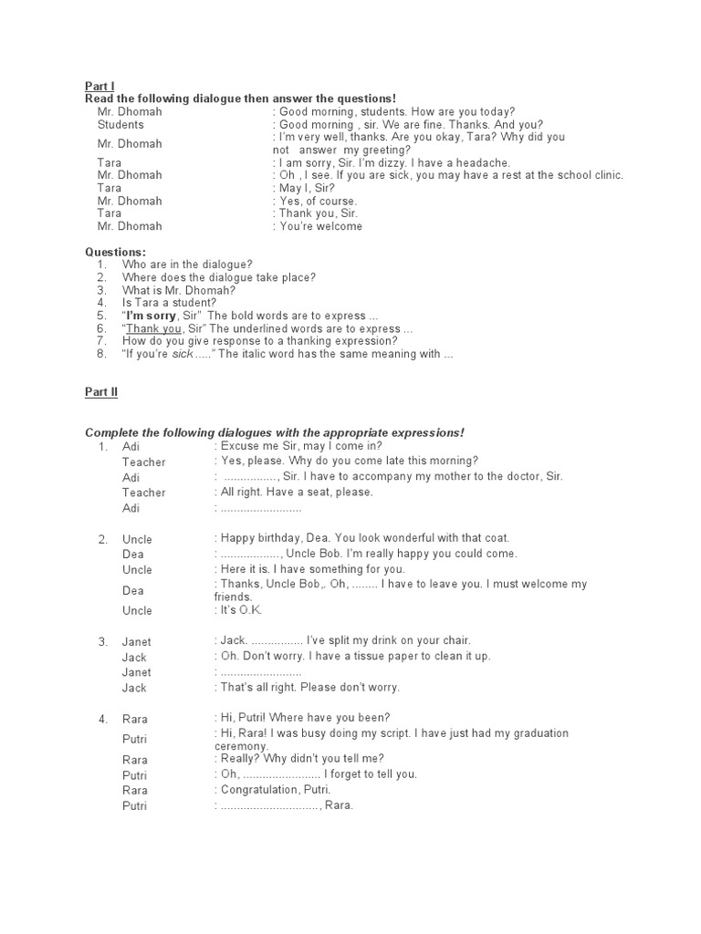 Read The Following Dialogue Then Answer The Questions! | PDF